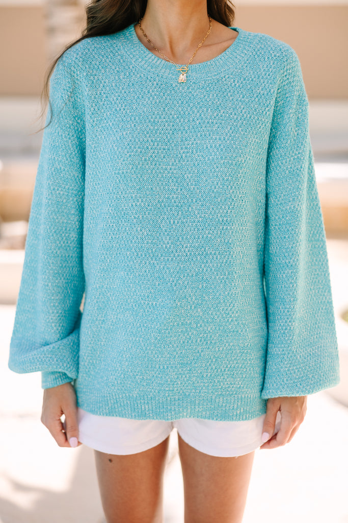 The Slouchy Turquoise Blue Bubble Sleeve Sweater – Shop the Mint
