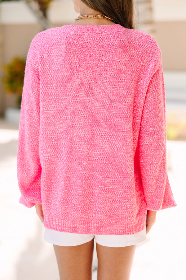 The Slouchy Neon Pink Bubble Sleeve Sweater – Shop the Mint