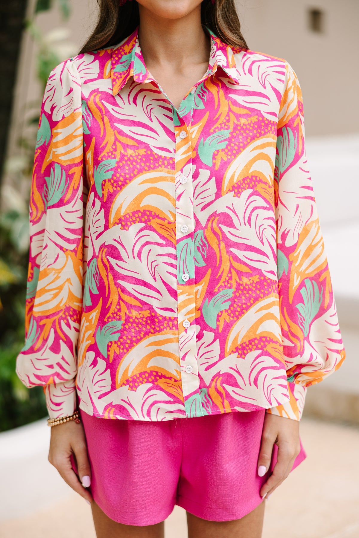 At Your Fingertips Fuchsia Pink Abstract Blouse – Shop the Mint