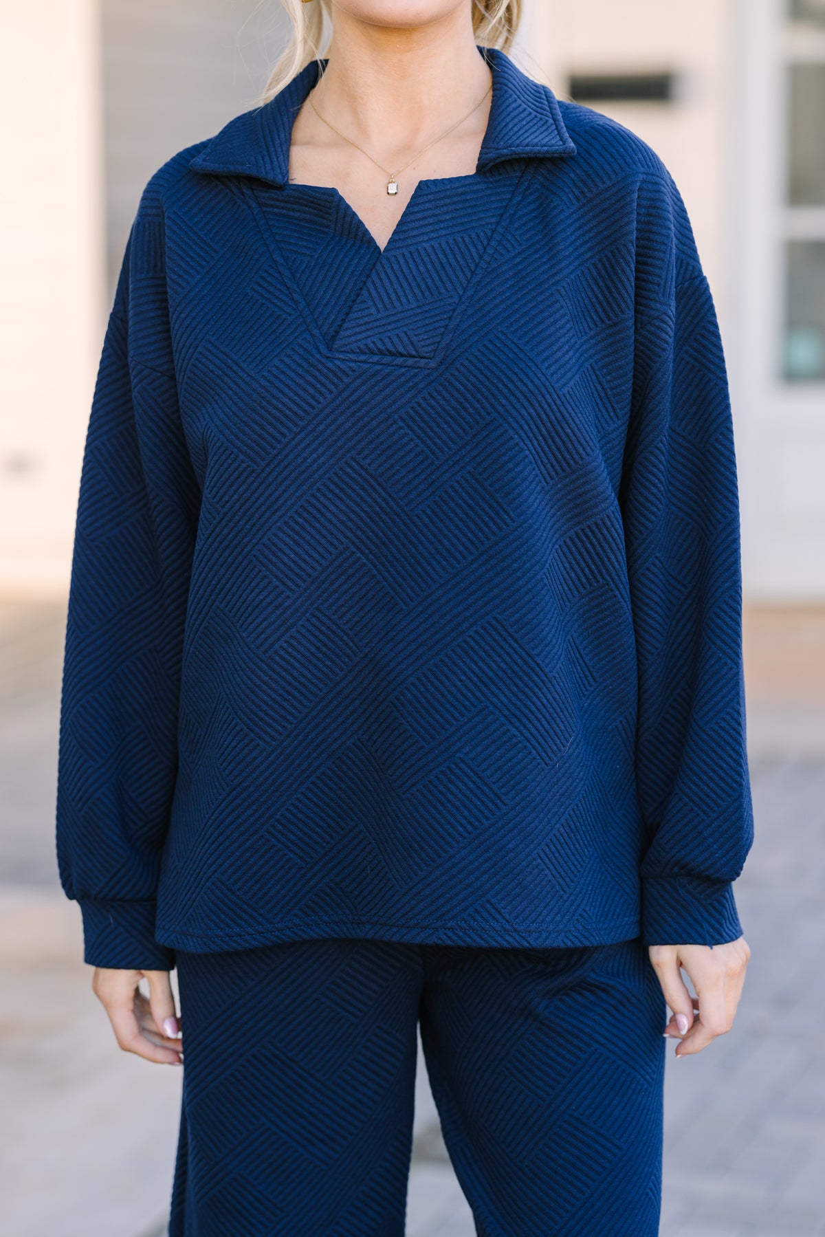 Make Your Day Navy Blue Textured Top – Shop the Mint