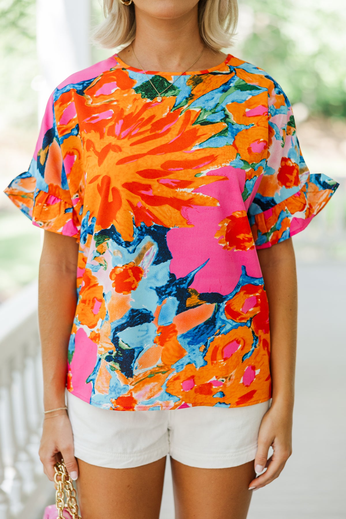 All I Ask Coral Orange Floral Ruffled Top – Shop the Mint