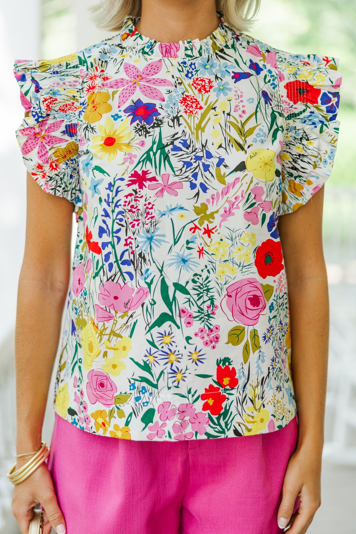 Make My Day White Ditsy Floral Ruffled Top – Shop the Mint