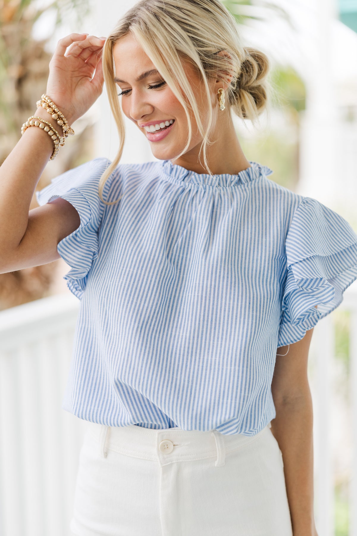 On Your Heart Blue Striped Blouse – Shop the Mint