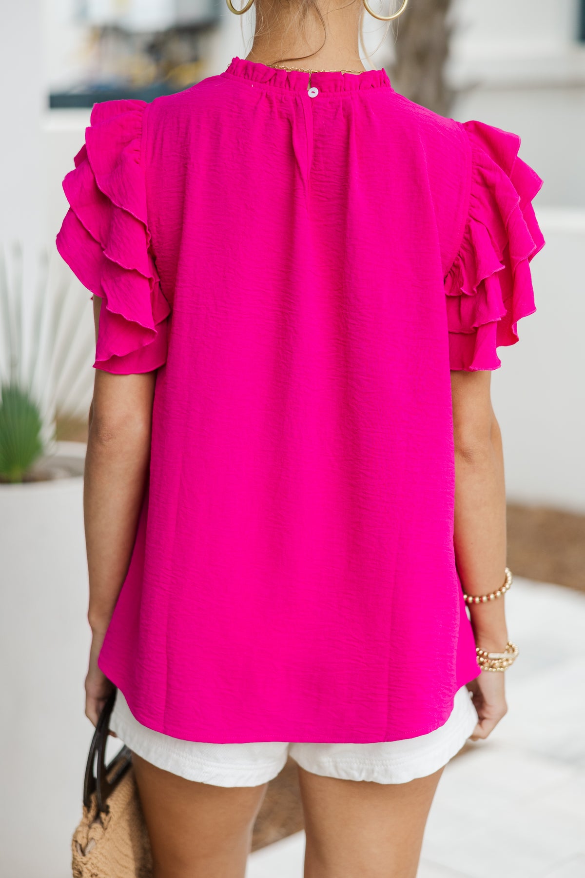 See You Out Fuchsia Pink Ruffled Blouse – Shop the Mint