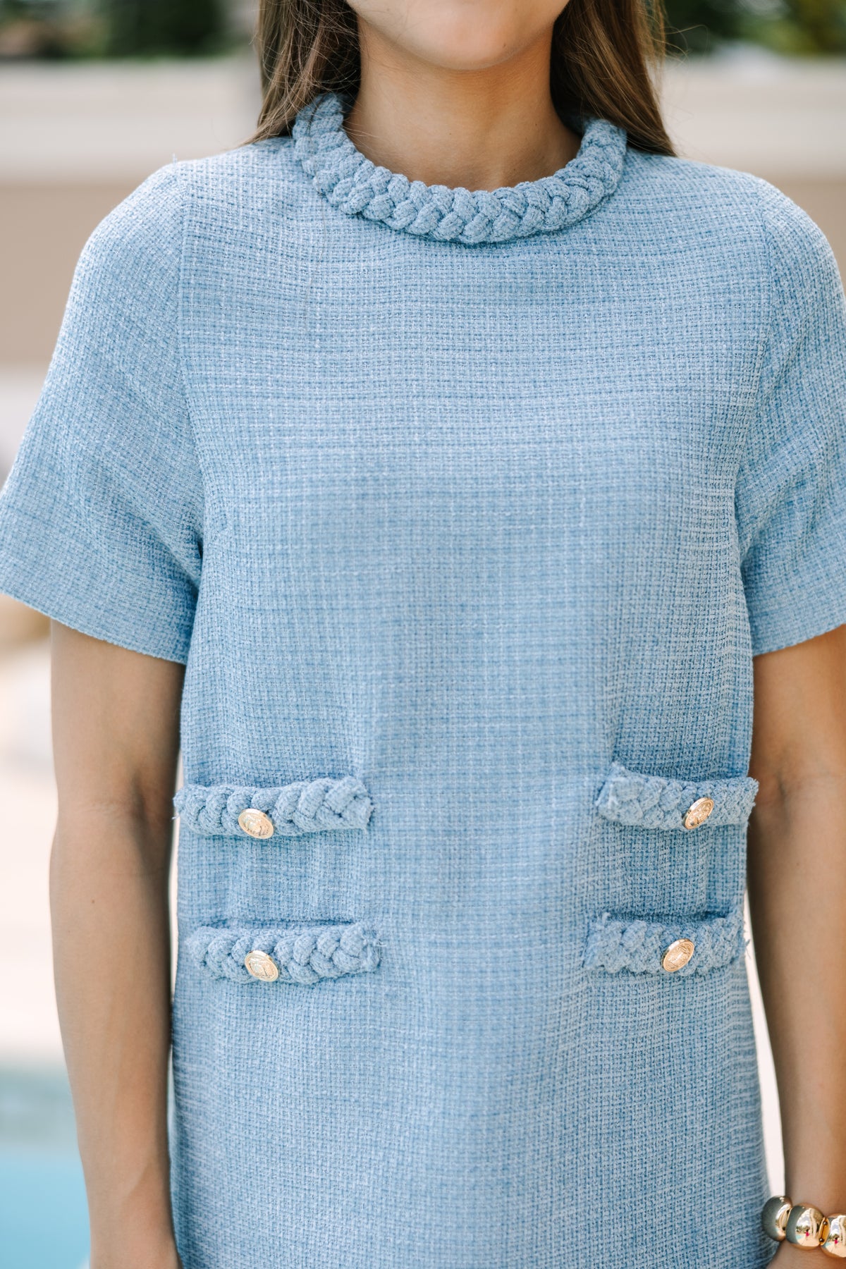 Ask You Out Light Blue Tweed Dress – Shop the Mint