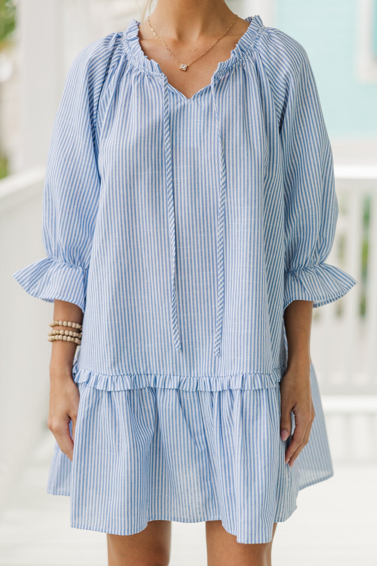 Always in the Lead Blue Striped Linen Dress – Shop the Mint