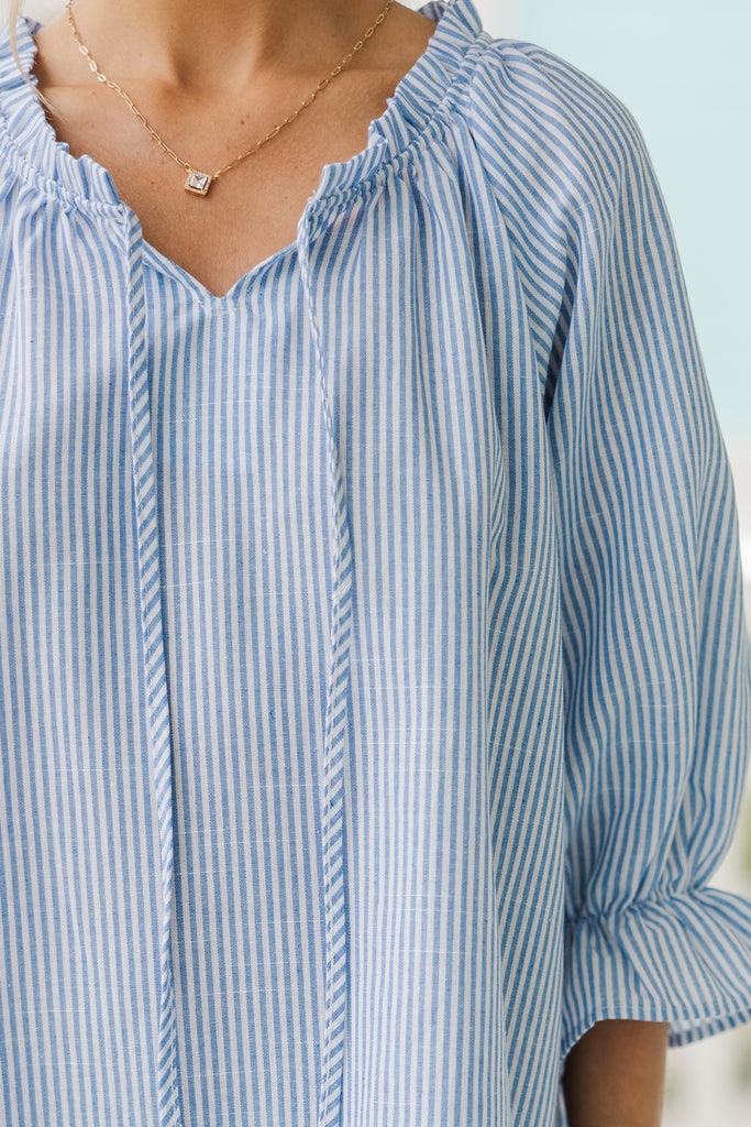 Always in the Lead Blue Striped Linen Dress – Shop the Mint