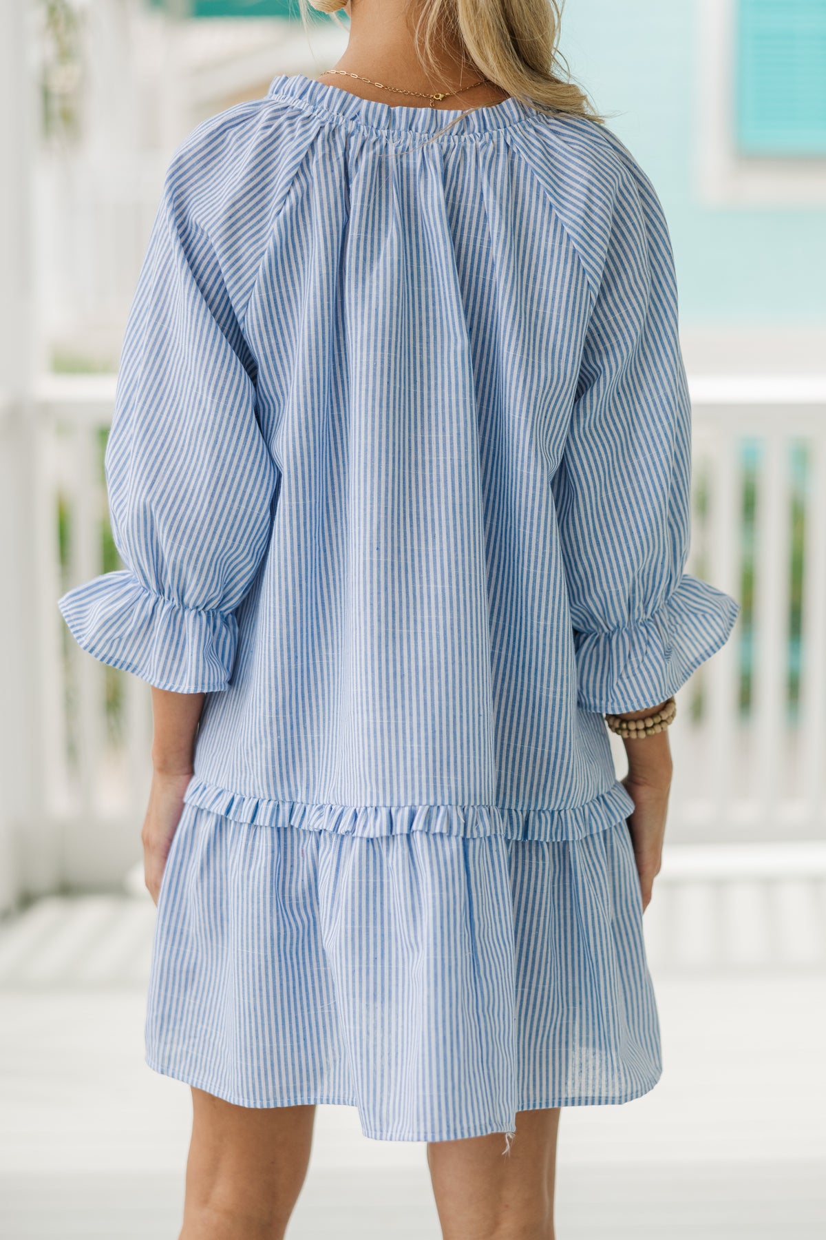 Always in the Lead Blue Striped Linen Dress – Shop the Mint