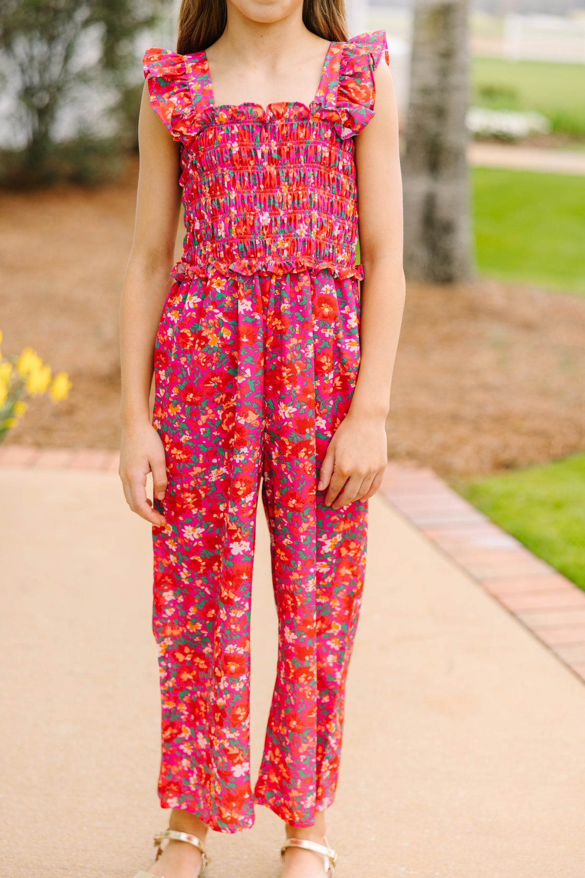 Girls: All For You Pink Ditsy Floral Smocked Jumpsuit – Shop the Mint