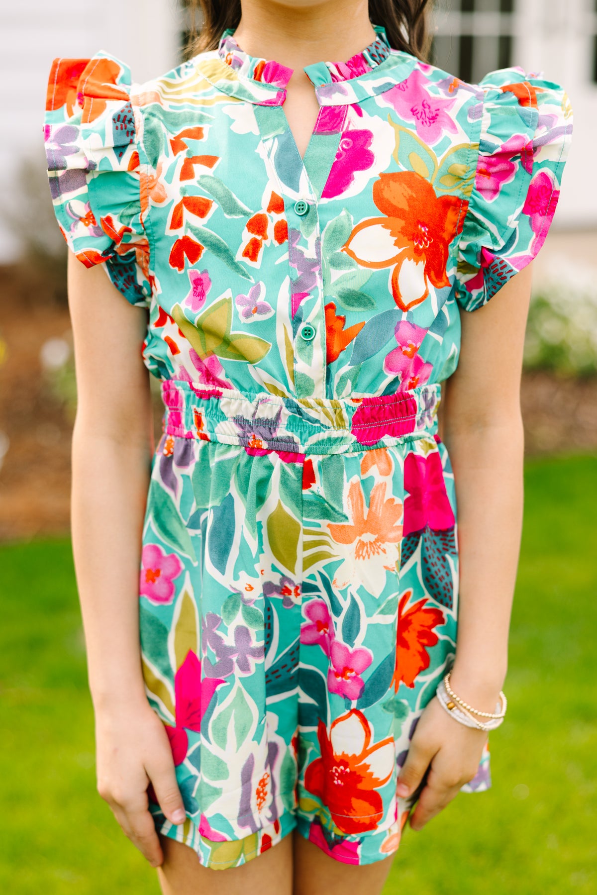 Girls: Wild Love Emerald Green Floral Romper – Shop the Mint