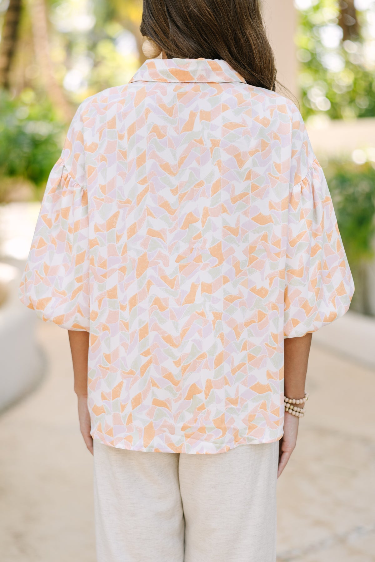 FIrst Impressions Peach Pink Abstract Blouse – Shop the Mint