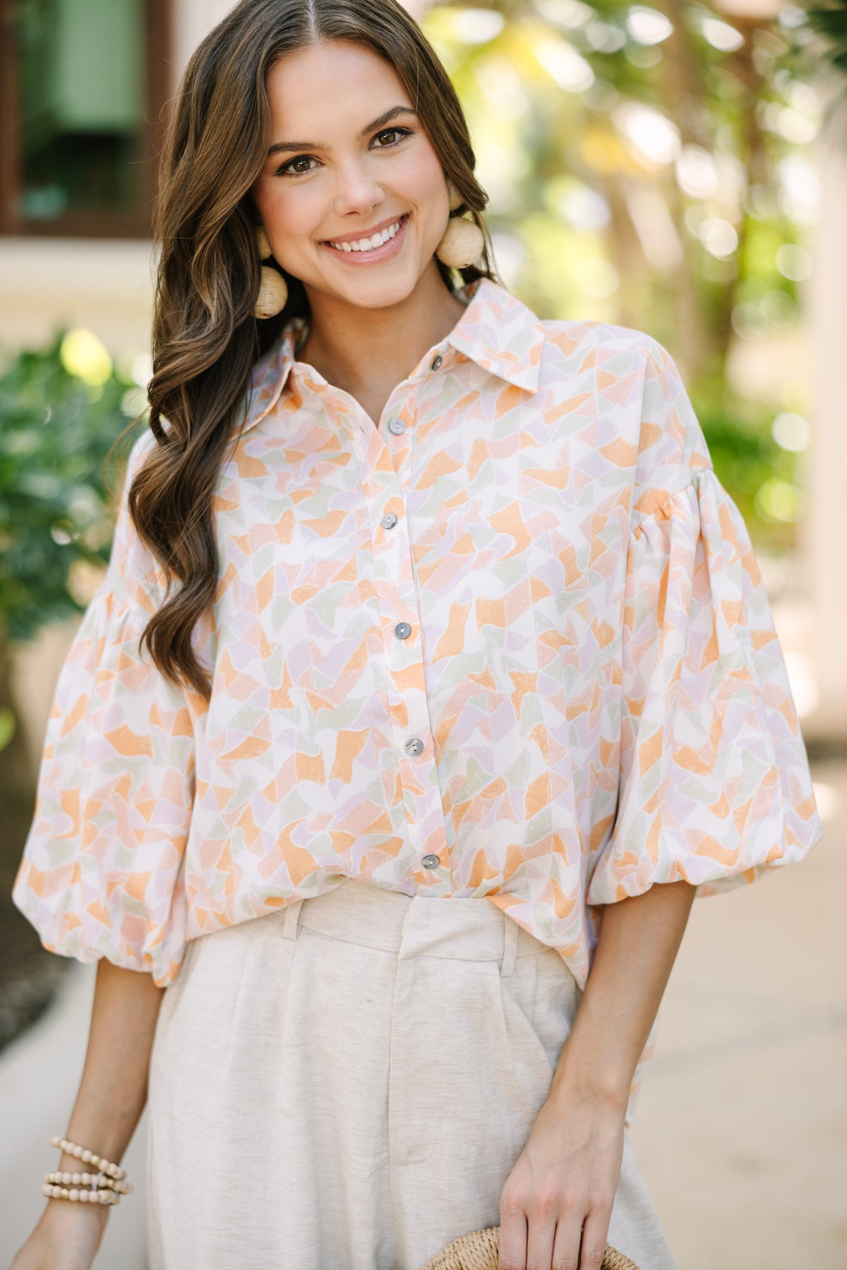 FIrst Impressions Peach Pink Abstract Blouse – Shop the Mint