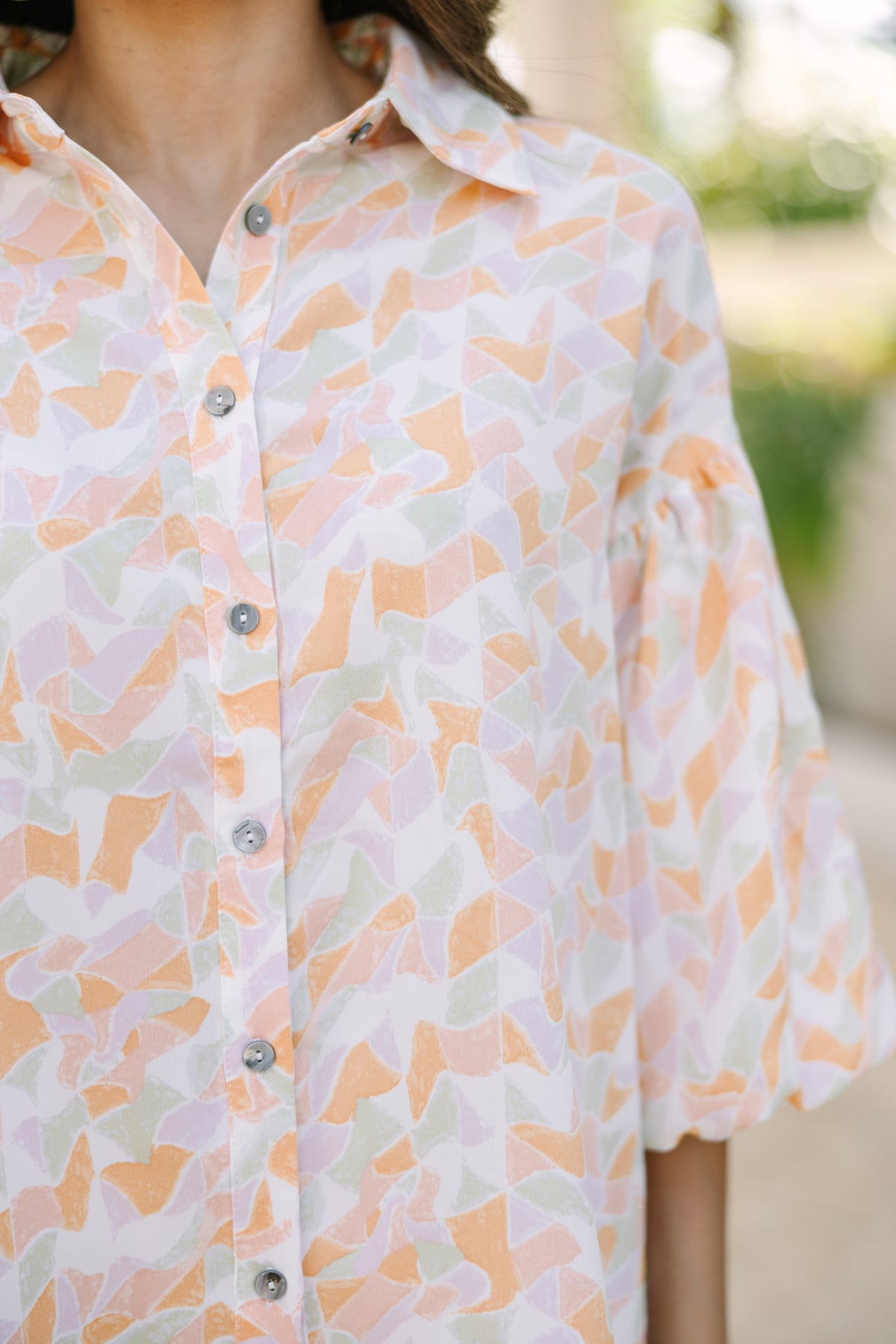 FIrst Impressions Peach Pink Abstract Blouse – Shop the Mint