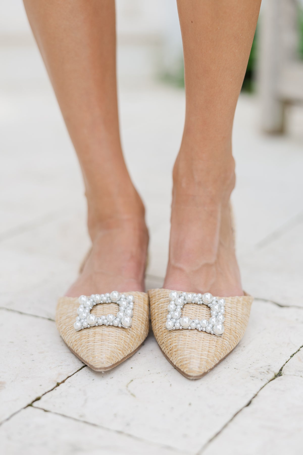 See You There Tan Raffia Pearl Slingback Flats – Shop the Mint