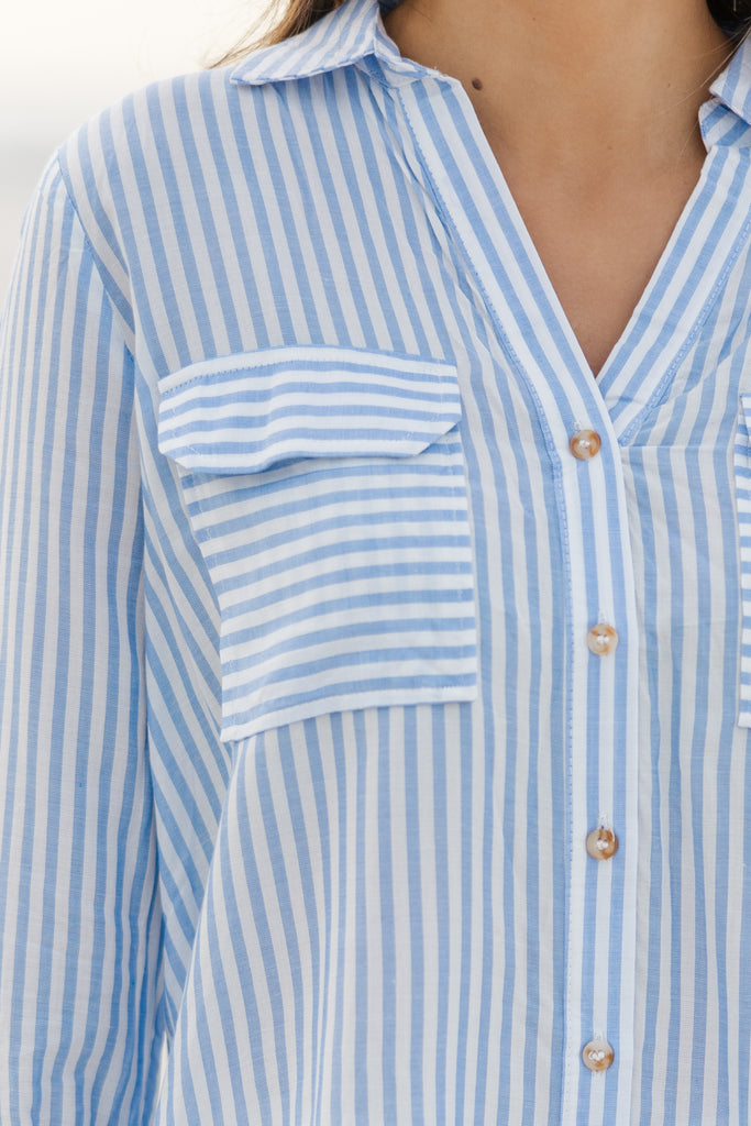Need You More Blue Striped Button Down Blouse – Shop the Mint