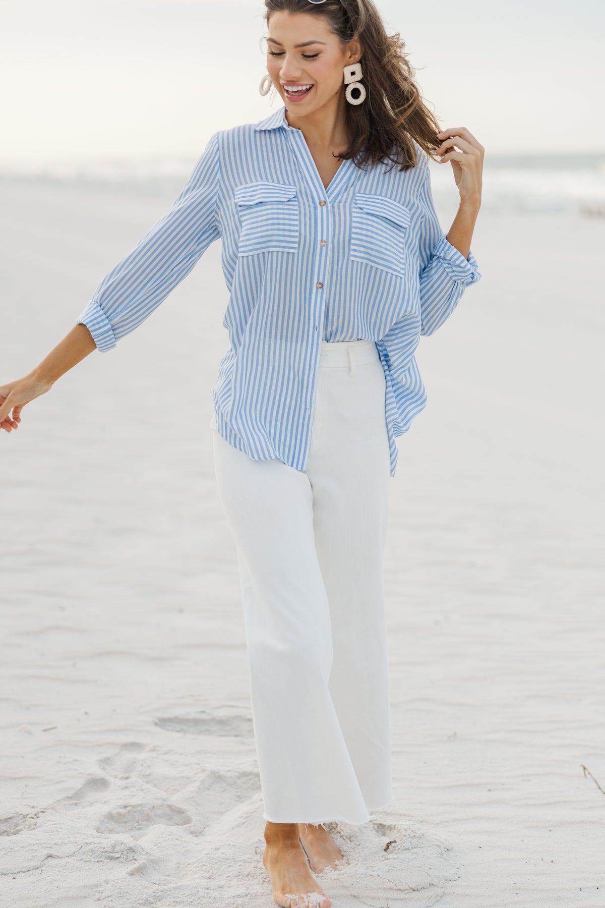 Need You More Blue Striped Button Down Blouse – Shop the Mint