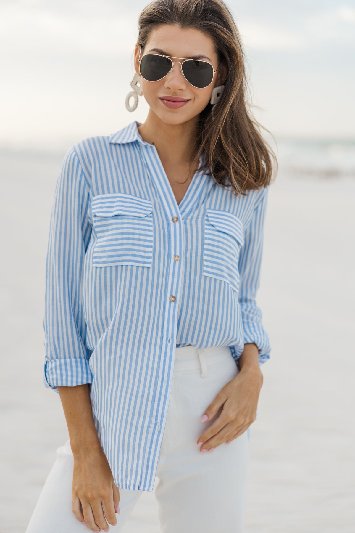 Need You More Blue Striped Button Down Blouse – Shop the Mint