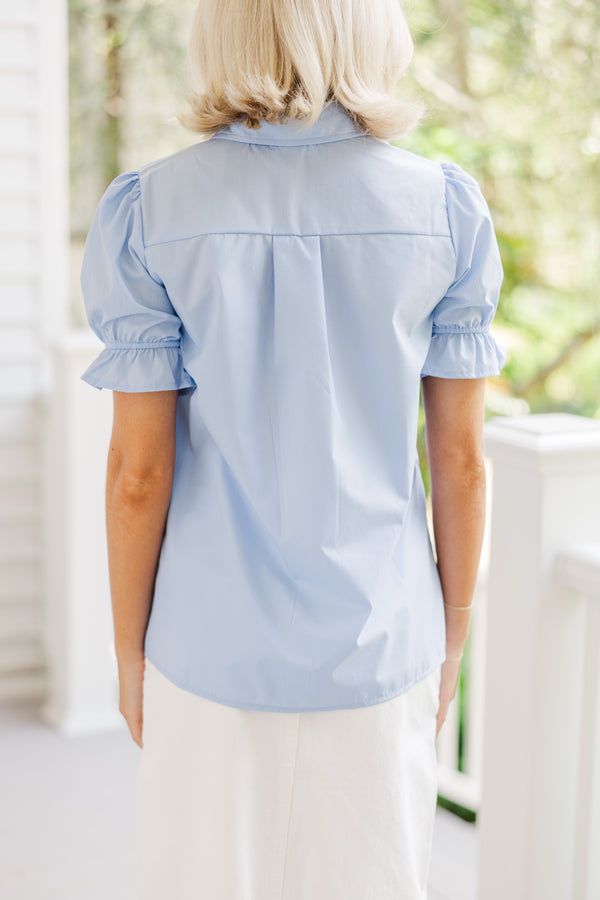 Take It All Light Blue Ruffled Blouse – Shop the Mint