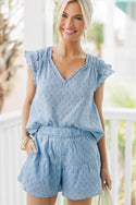 Stay A While Denim Blue Ruffled Set – Shop the Mint