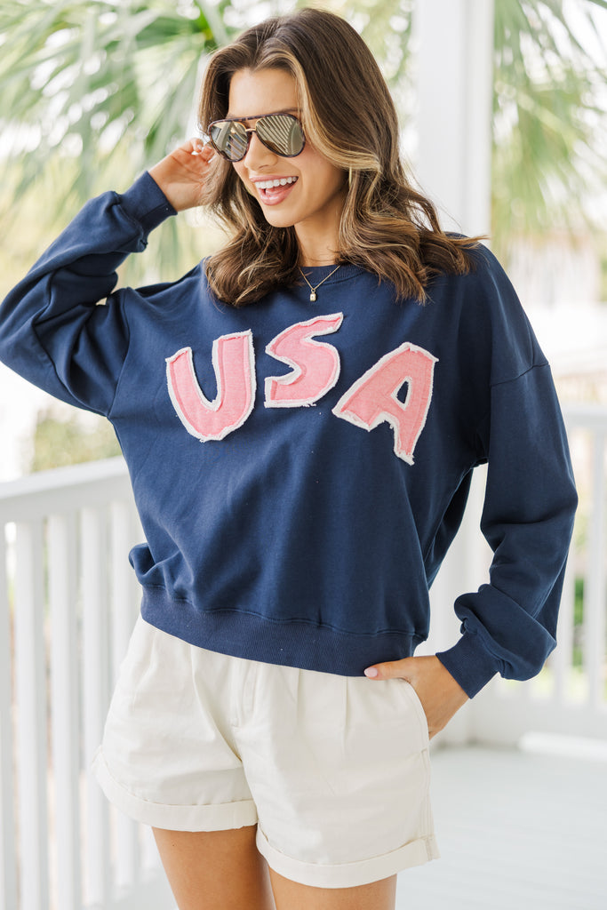 Living The Life Navy Blue Graphic Pullover – Shop the Mint