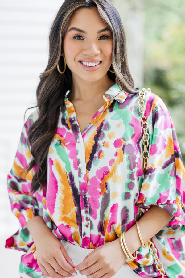 Bold Ways Pink Abstract Blouse – Shop the Mint