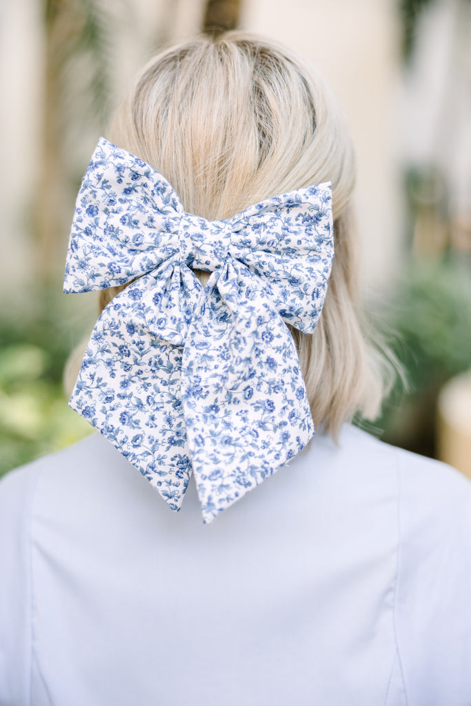 Bohemian Gemme: Piper Blue & White Floral Hair Bow – Shop the Mint
