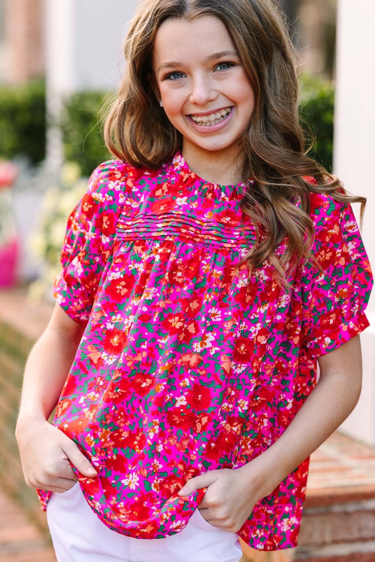 Girls: Make A Choice Fuchsia Pink Ditsy Floral Blouse – Shop the Mint