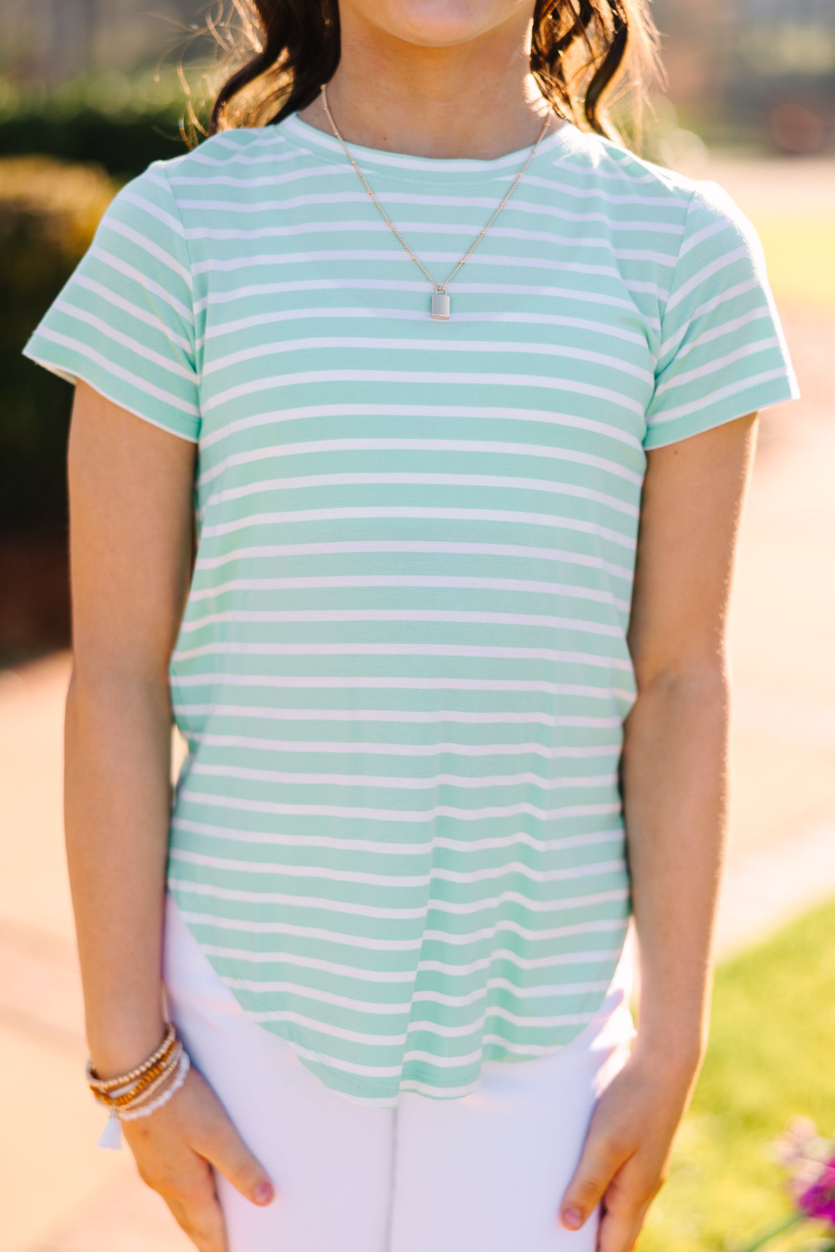 Girls: Let's Meet Later Mint Green Striped Top – Shop the Mint