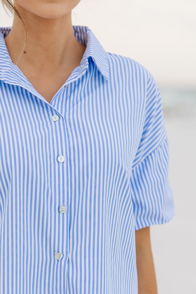Time For You Light Blue Striped Blouse – Shop the Mint