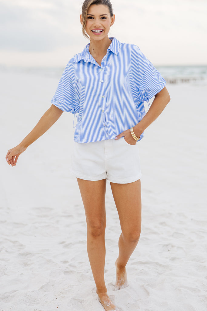 Time For You Light Blue Striped Blouse – Shop the Mint
