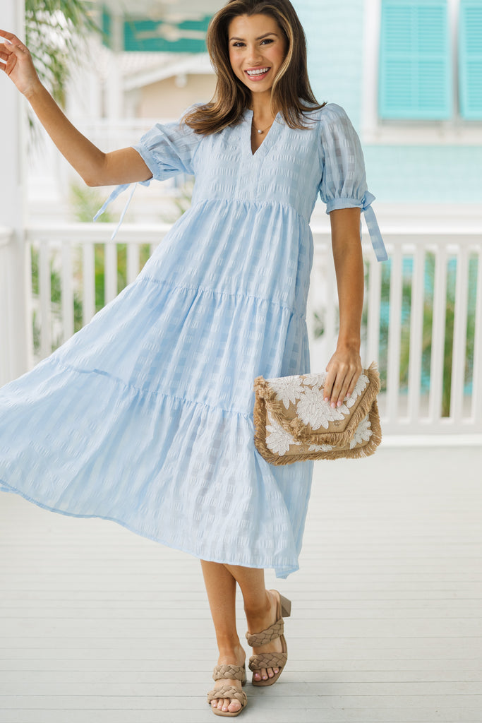 Pinch: Take The Compliment Light Blue Gingham Midi Dress – Shop the Mint
