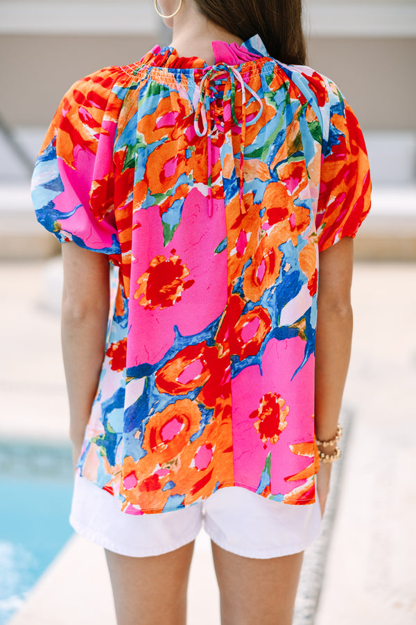 Feeling Fun Coral Floral Bubble Sleeve Blouse – Shop the Mint