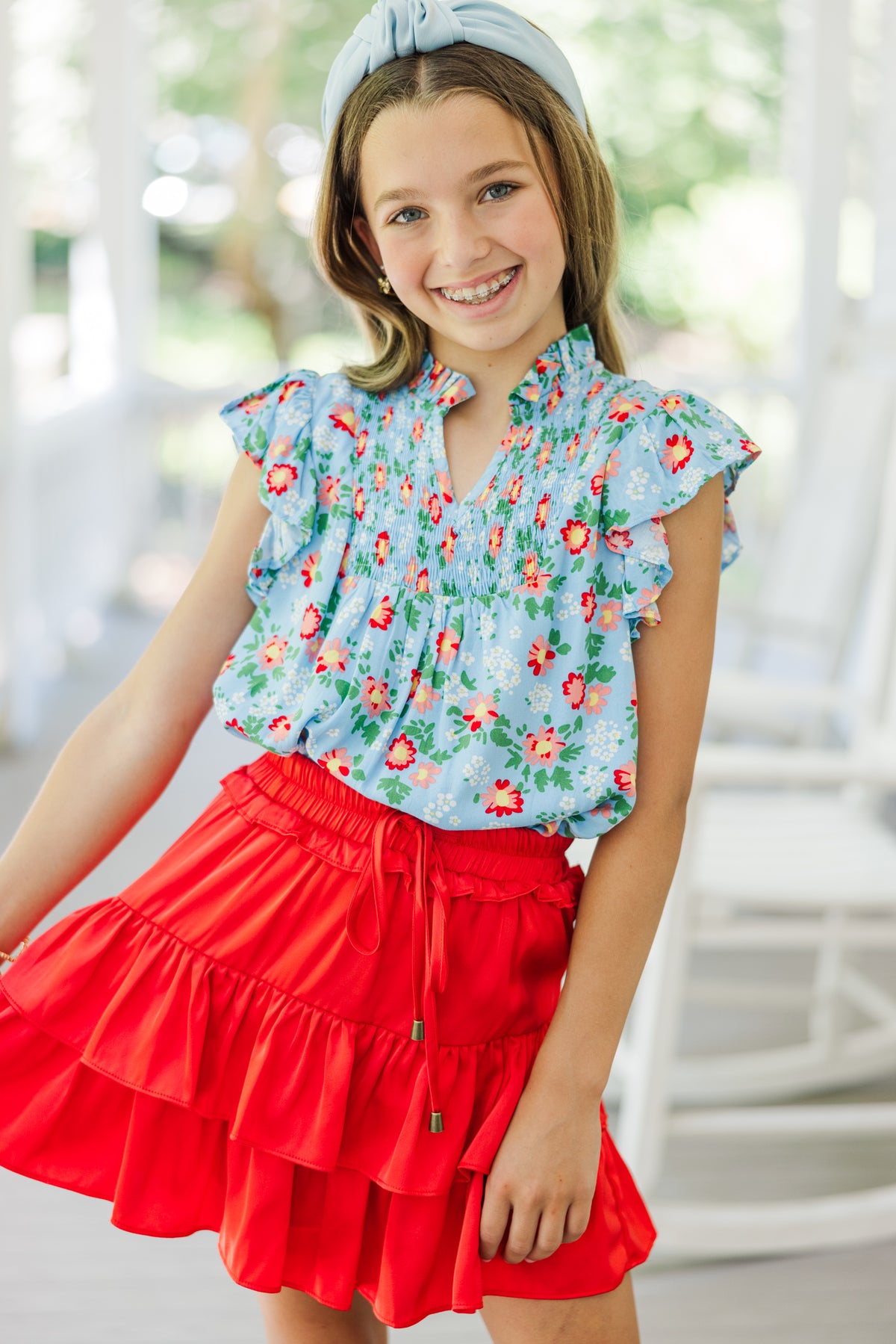 Girls: Pick And Choose Light Blue Floral Blouse – Shop the Mint