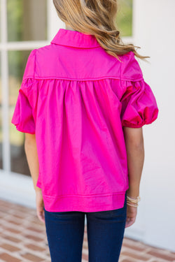 Girls: Know You Better Magenta Pink Puff Sleeve Blouse – Shop the Mint