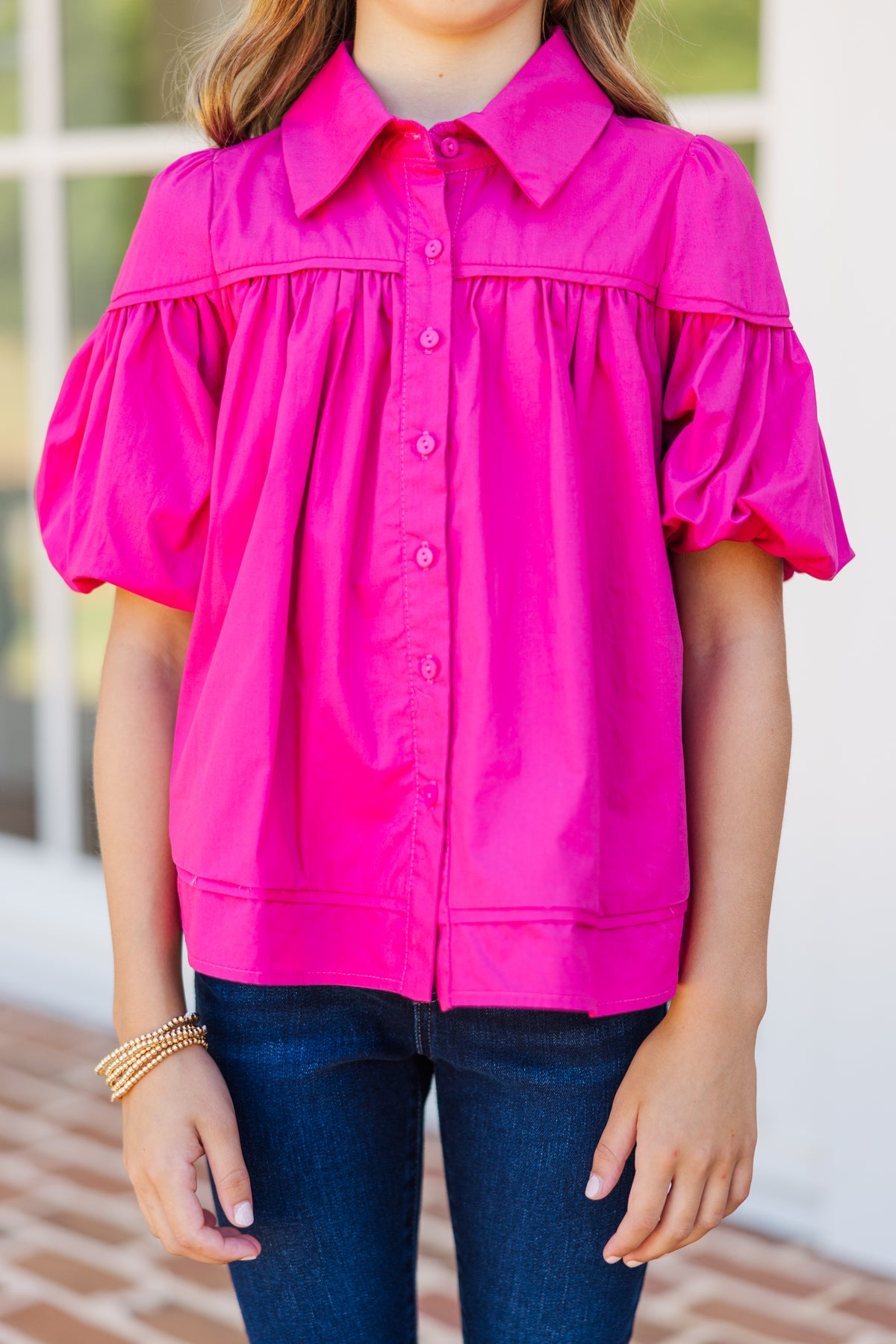 Girls: Know You Better Magenta Pink Puff Sleeve Blouse – Shop the Mint