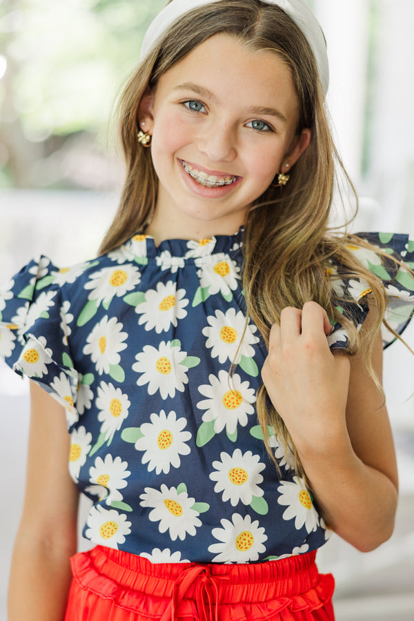 Girls: All Heart Navy Blue Floral Blouse – Shop the Mint