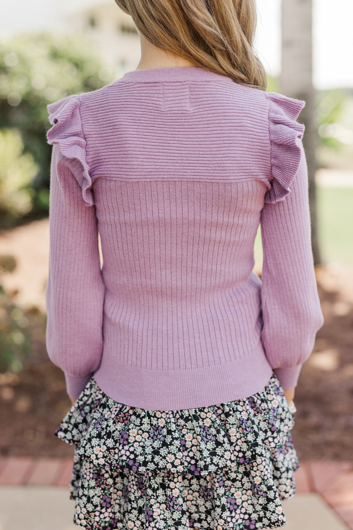 Girls: Reach Out Dusty Purple Ruffled Sweater – Shop the Mint
