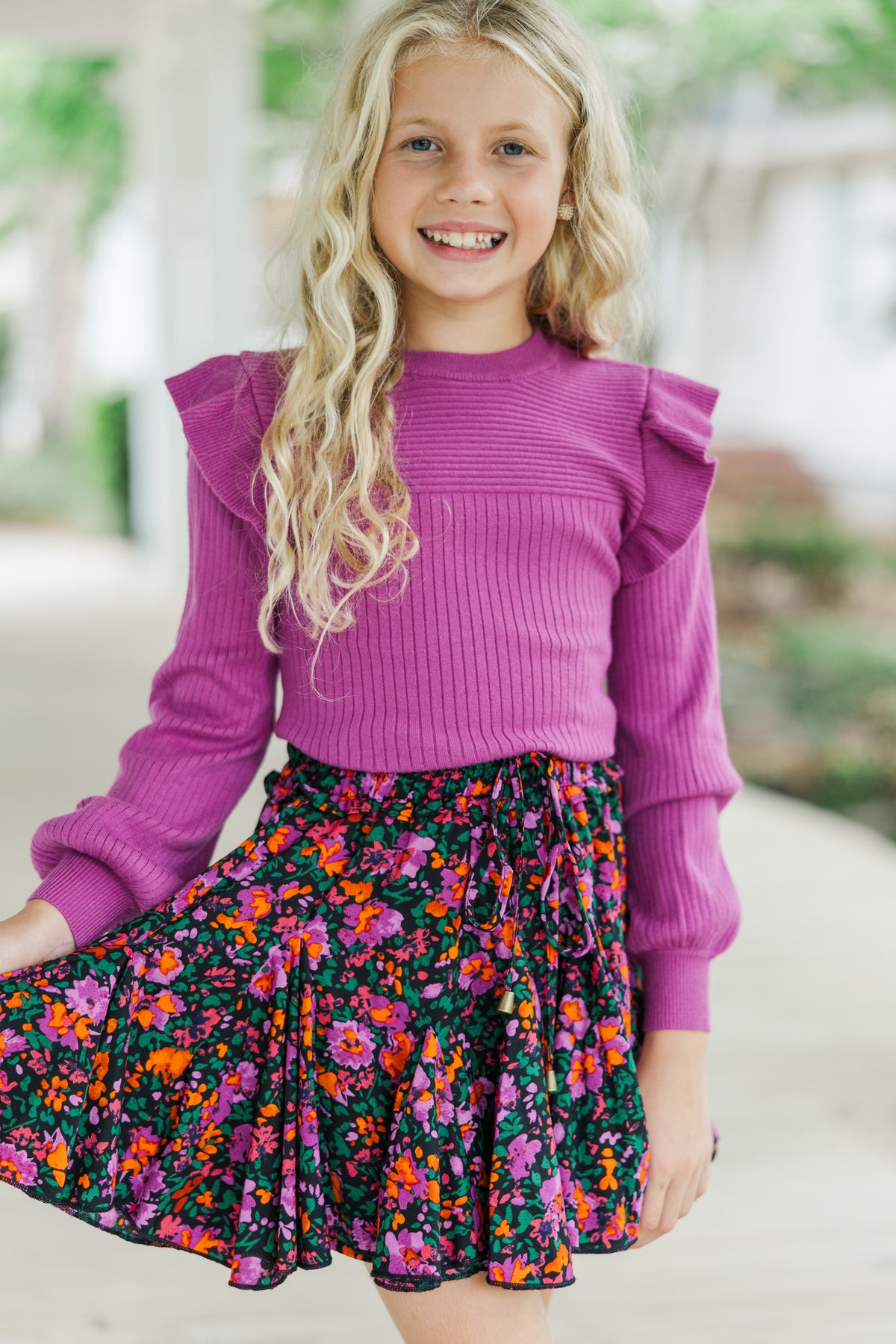 Girls: Reach Out Plum Purple Ruffled Sweater – Shop the Mint