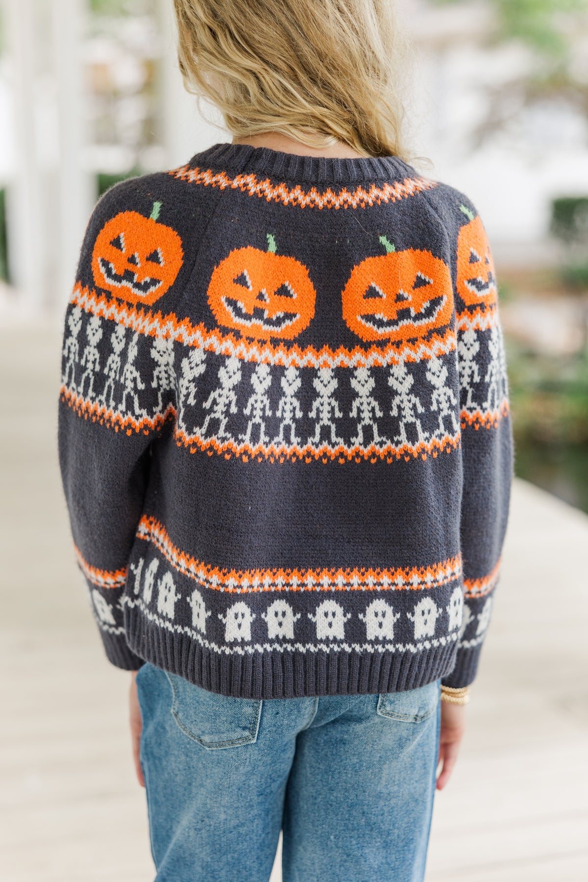 Girls: Spooky Season Charcoal Gray Halloween Sweater – Shop the Mint