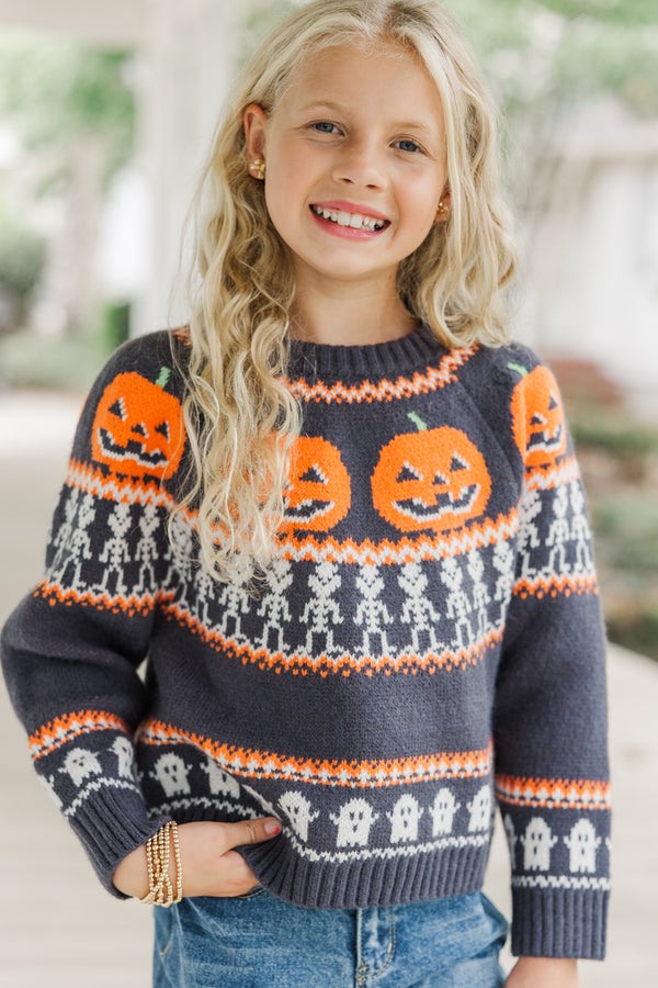 Girls: Spooky Season Charcoal Gray Halloween Sweater – Shop the Mint