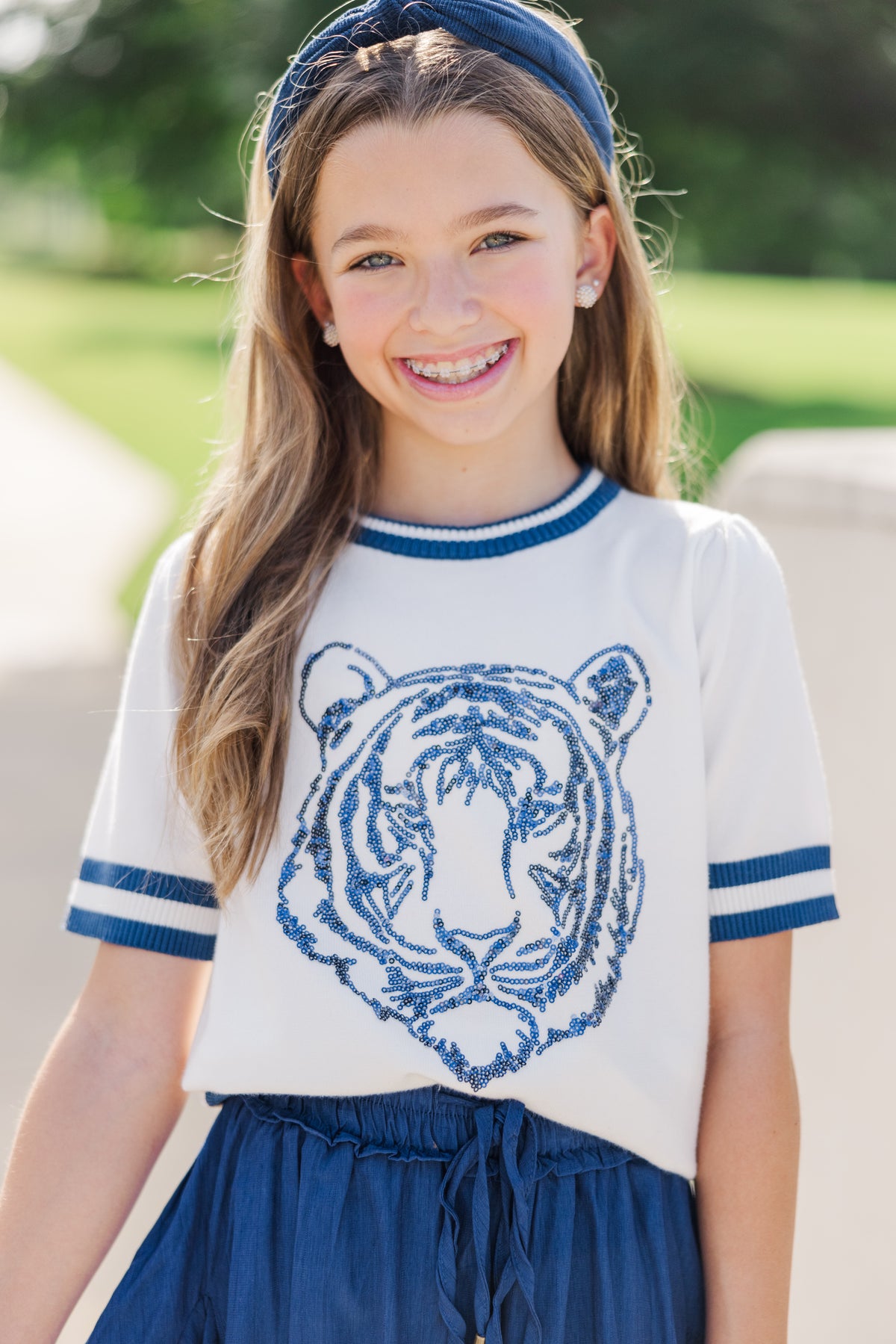 Girls: Stay In Character Navy Tiger Sweater – Shop the Mint