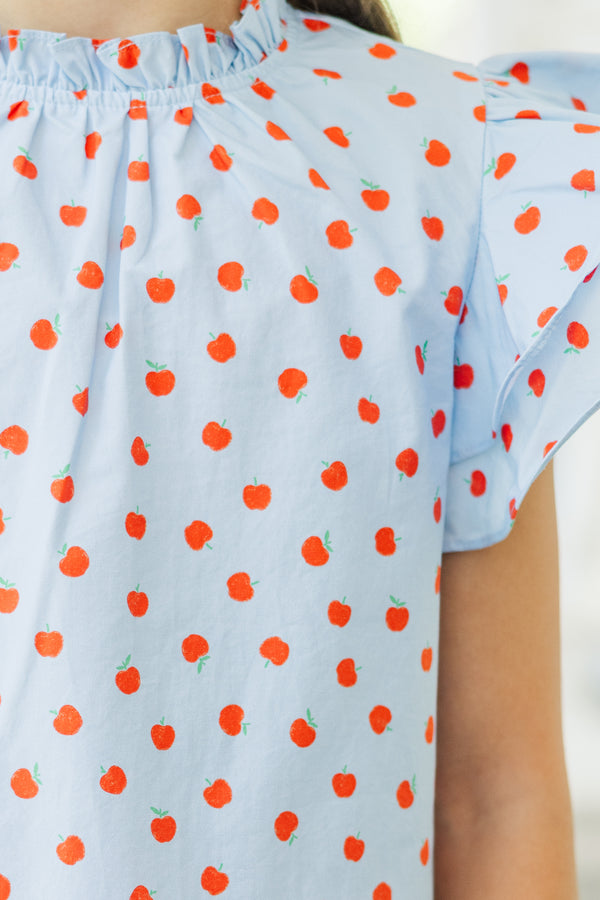 Girls: A True Beauty Light Blue Apple Print Blouse – Shop the Mint