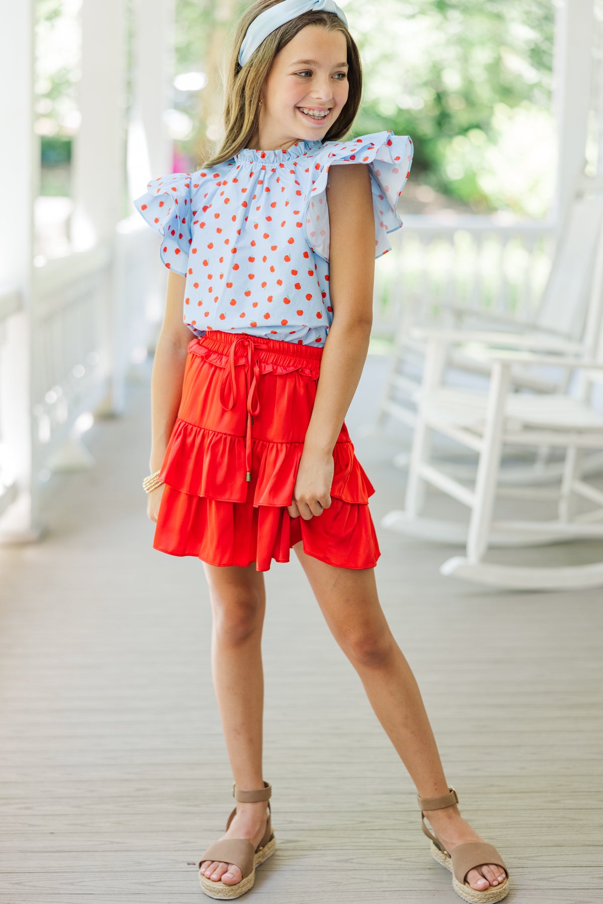 Girls: A True Beauty Light Blue Apple Print Blouse – Shop the Mint