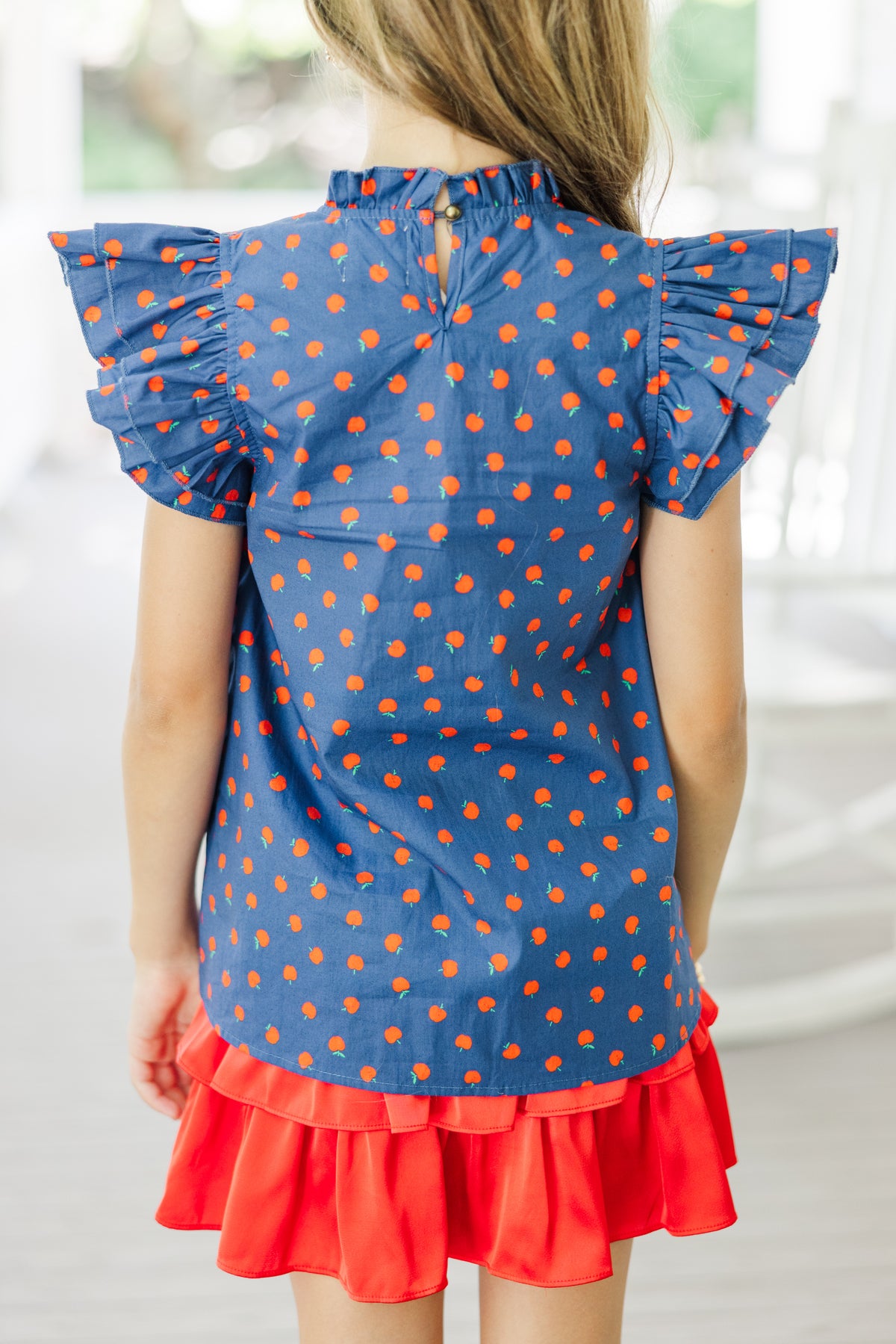 Girls: A True Beauty Navy Blue Apple Print Blouse – Shop the Mint