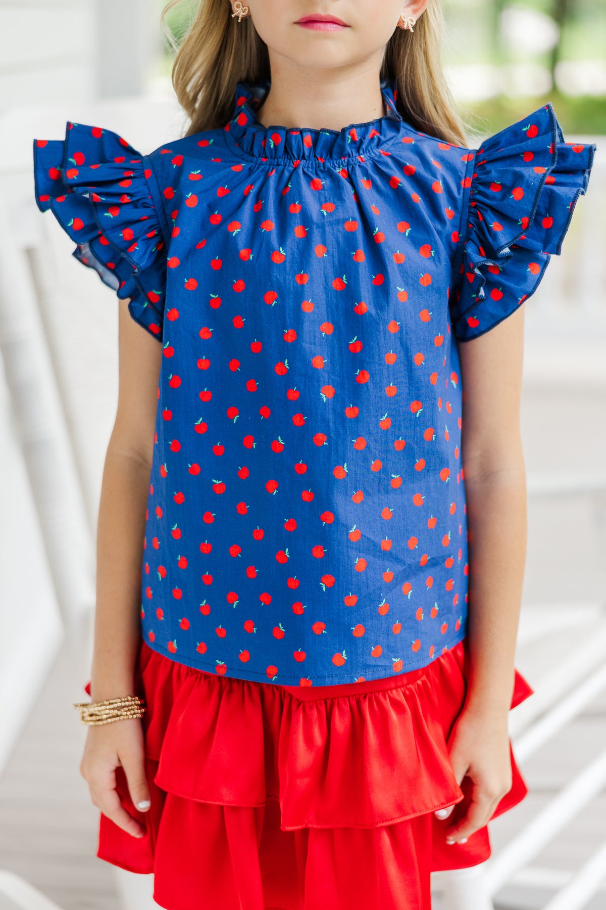 Girls: A True Beauty Navy Blue Apple Print Blouse – Shop the Mint