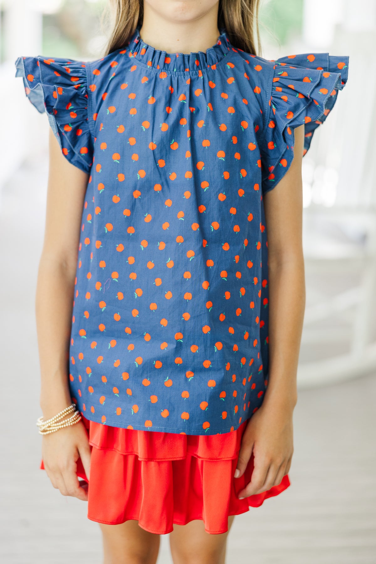 Girls: A True Beauty Navy Blue Apple Print Blouse – Shop the Mint