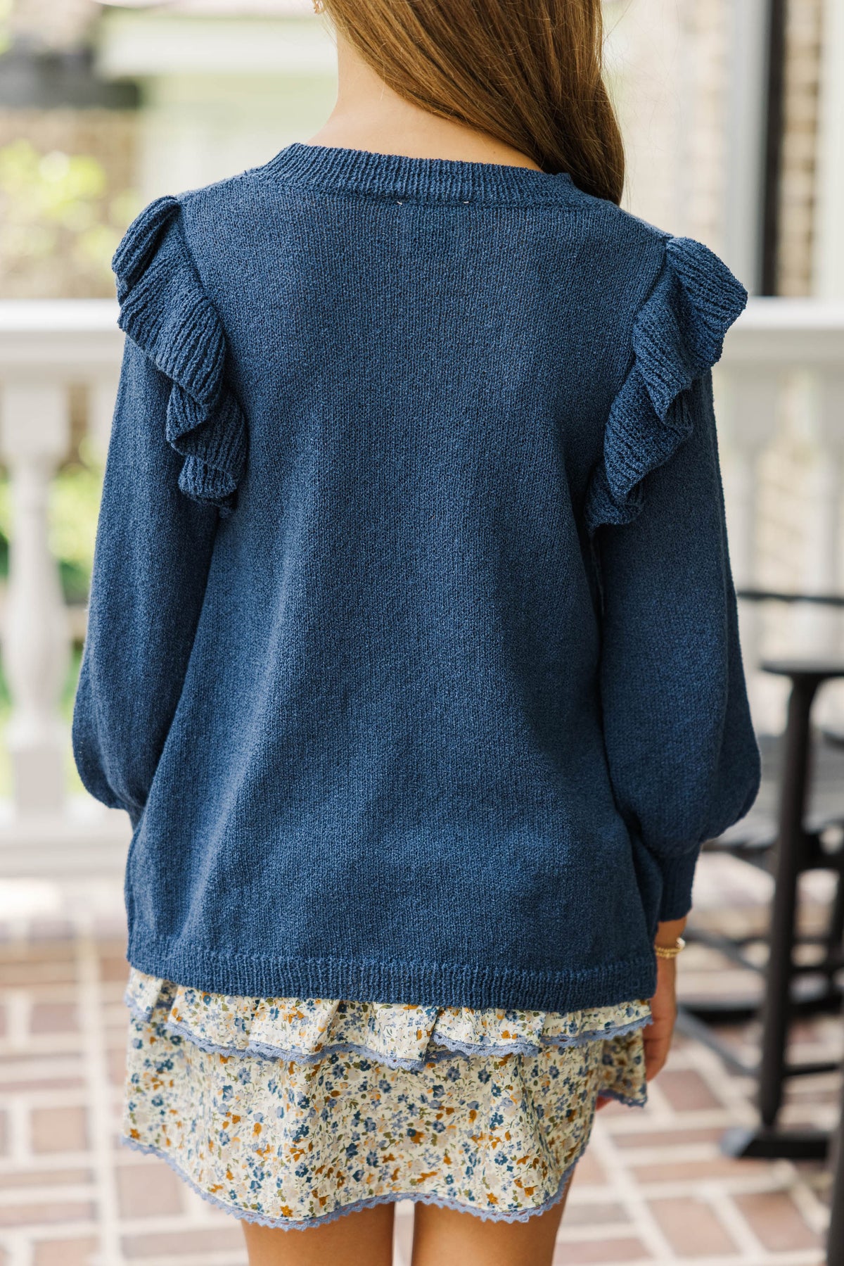 Girls: Give Me A Call Navy Blue Ruffled Sweater – Shop the Mint