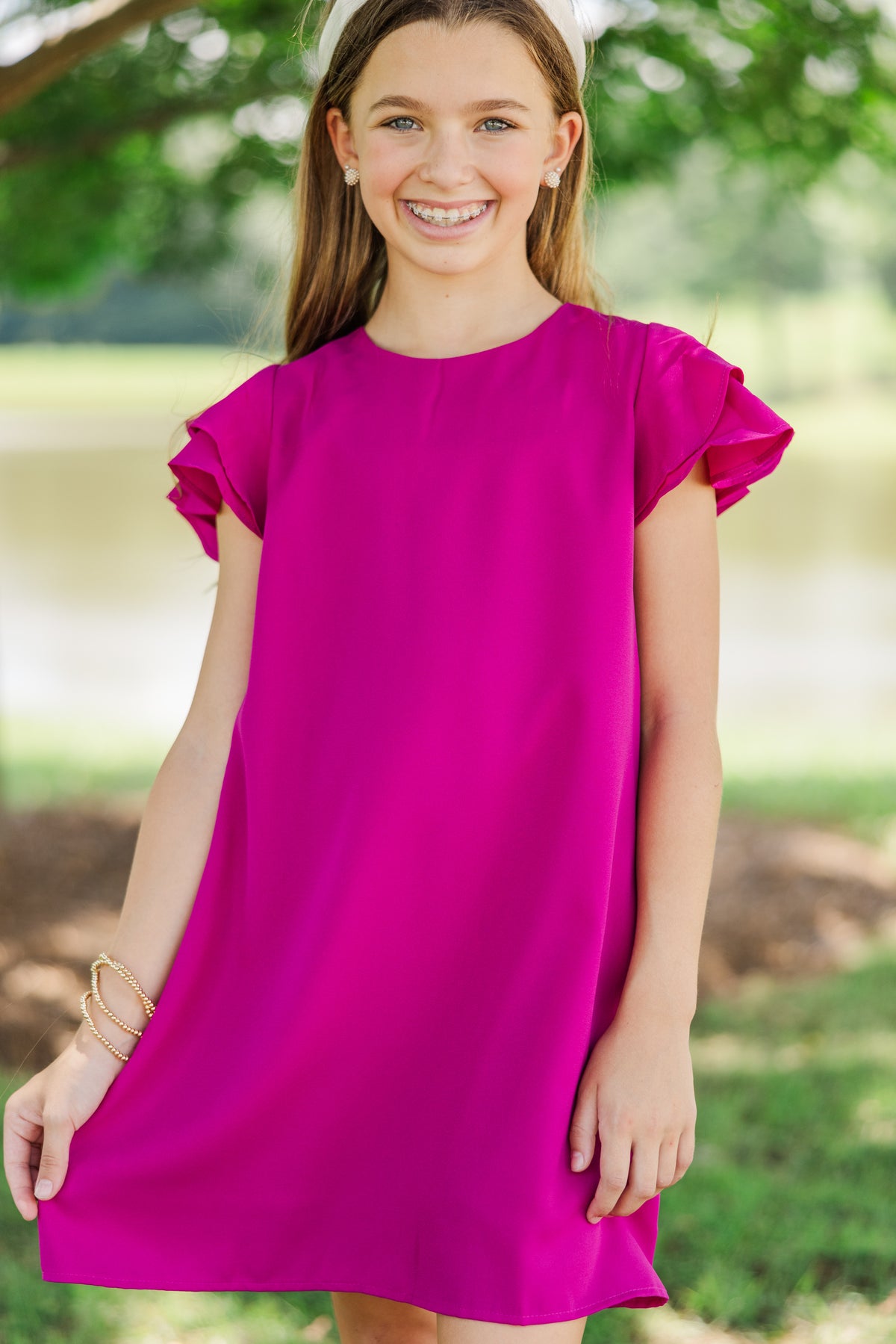 Girls: Beauty Bound Magenta Ruffled Sleeve Dress – Shop the Mint