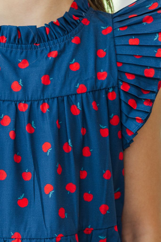 Girls: Sweetest Nature Navy Apple Print Babydoll Dress – Shop the Mint