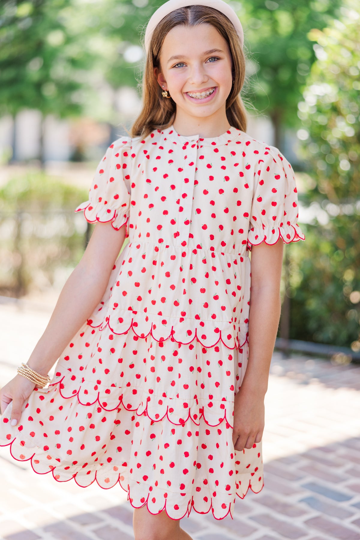 Girls: Perfectly Paired Cream Apple Print Dress – Shop the Mint